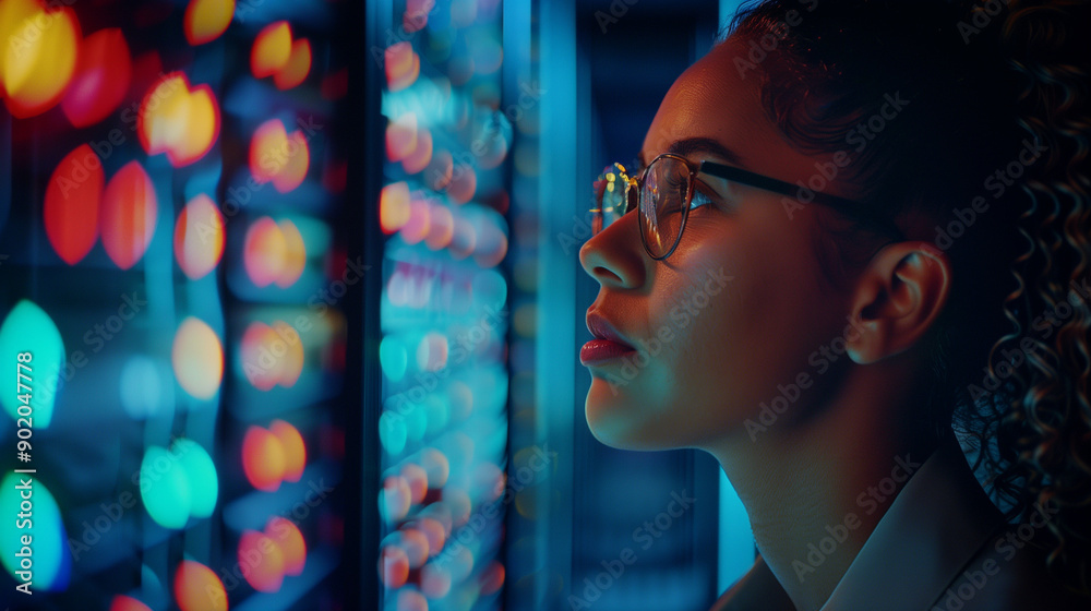 Black female cyber security analyst analysing AI cyberspace threats on ...