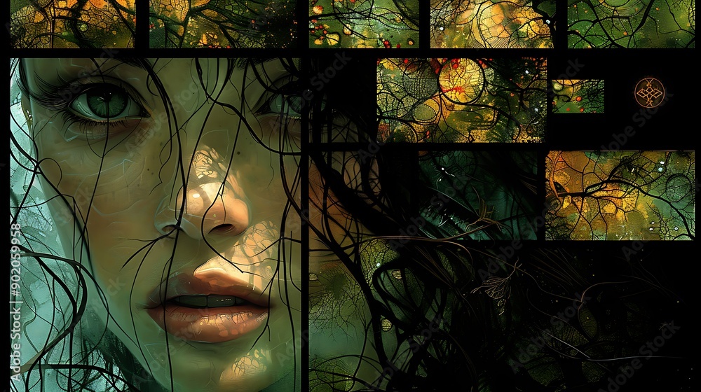 Eve a graphic novel style where her journey unfolds through dynamic ...
