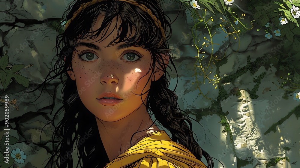 Eve a graphic novel style where her journey unfolds through dynamic ...