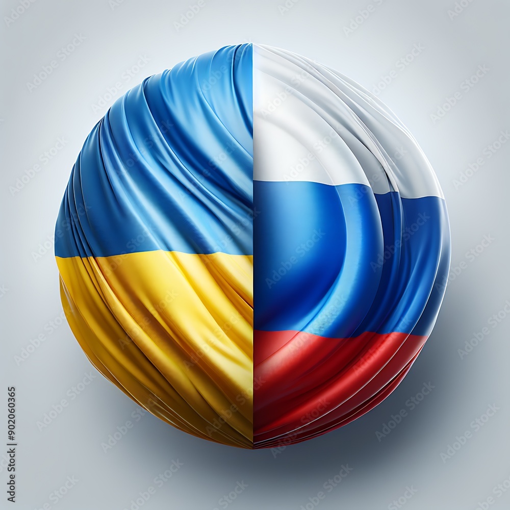 Vector illustration showing the flags of Ukraine and Russia side by ...