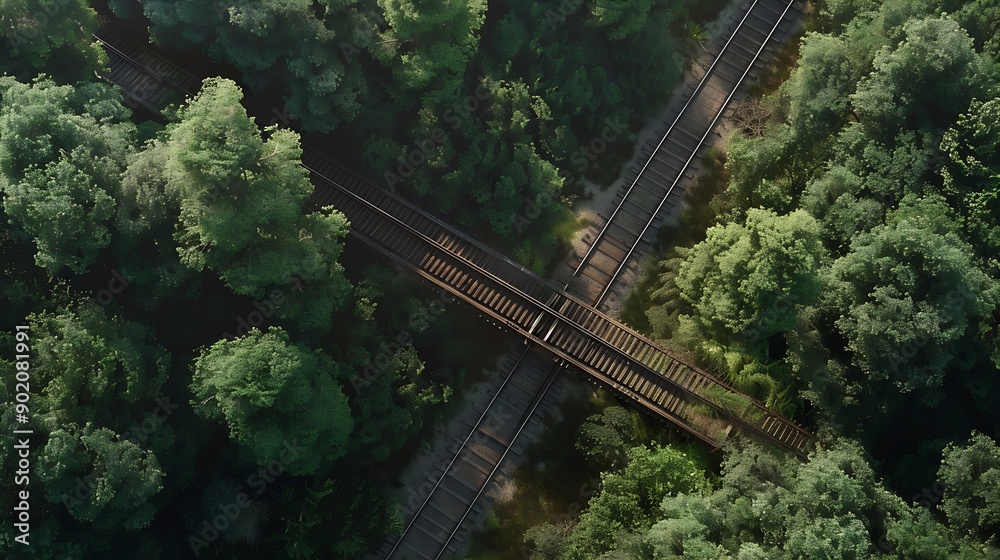 Forest aerial wildlife crossing forming a safe natural corridor bridge ...