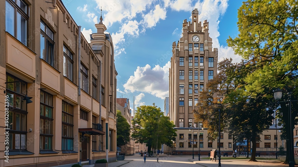 Panorama of Riga with a focus on the building of the latvian academy of ...