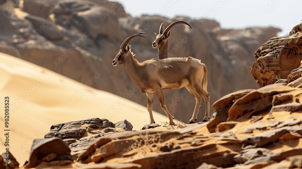 The Nubian ibex Capra nubiana is a desertdwelling goat species found in mountainous areas of ...