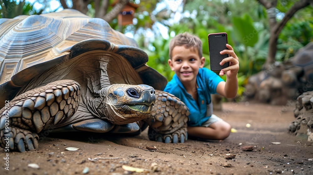Zdjęcie Stock: Smiling tourist boy making a selfie using cell phone ...