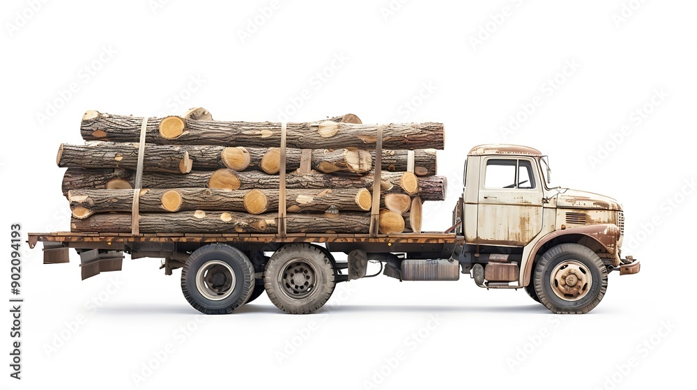 Timber truck transporting wood unprocessed logs Concept of ...
