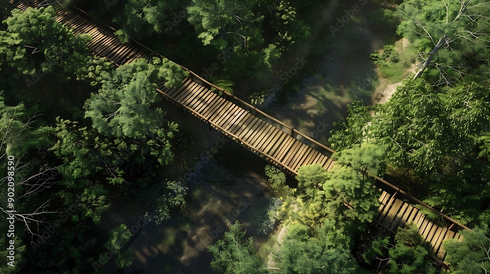 Forest aerial wildlife crossing forming a safe natural corridor bridge ...
