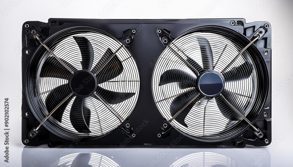 High-tech black cooling system with dual illuminated fans, designed for ...