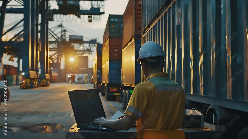 Logistics business Truck for international transport Container ship ...