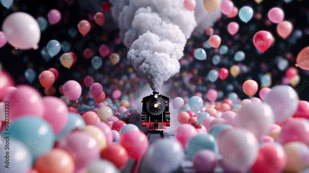 Colorful Balloons The elegant steam train releases colorful balloons ...