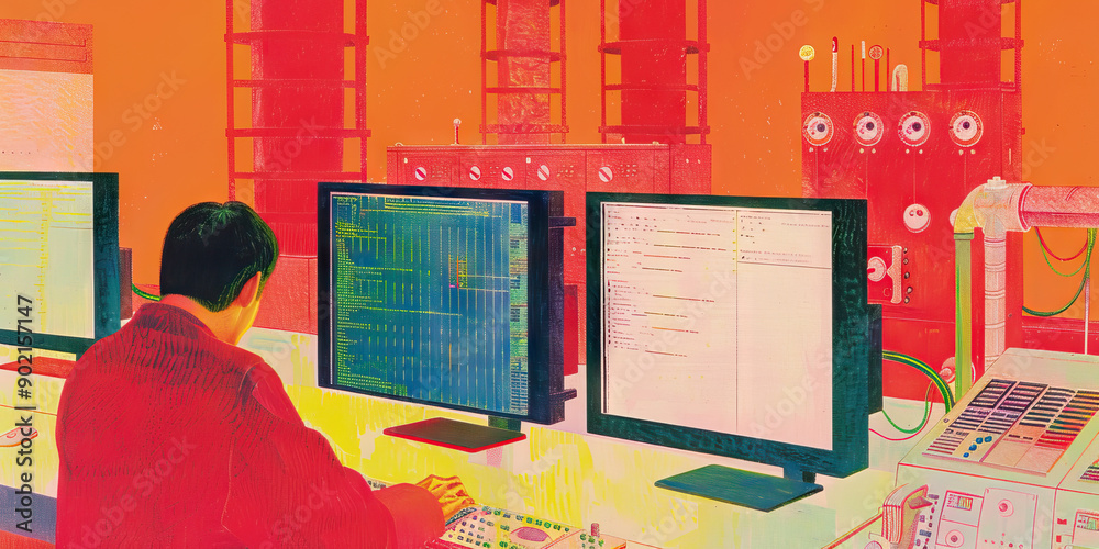 Skillful Software Testing: A tester checks code on multiple computer ...