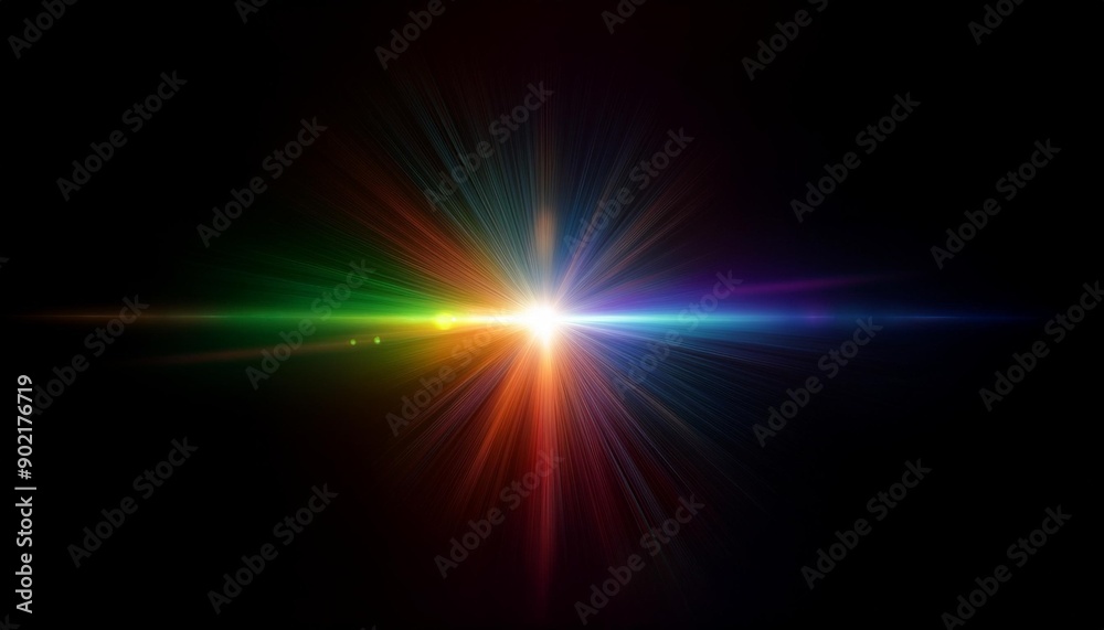 rainbow lens flare from a light source star forms rays rainbow frame ...