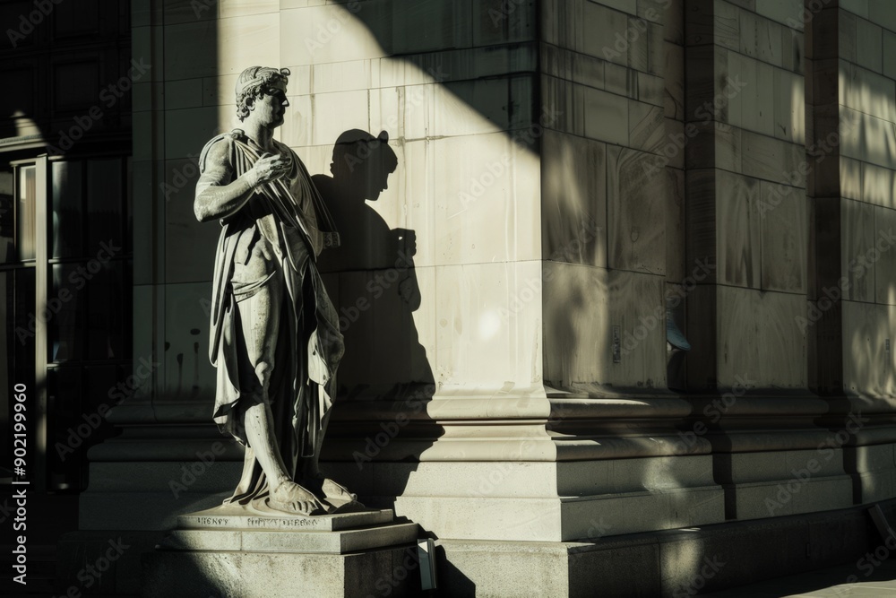 Classical Statue of a Man Holding a Cloth on a Stone Pedestal in a ...