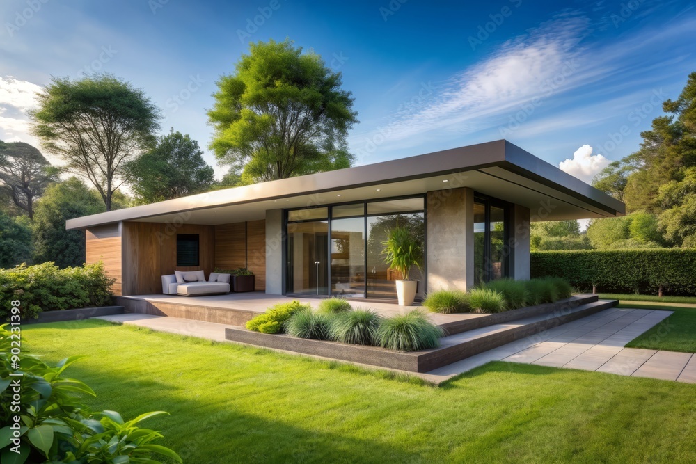 Contemporary single-story dwelling with sleek flat roof, clean lines ...