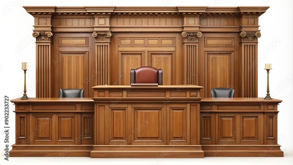 Empty wooden courtroom podium stands alone on a transparent background ...