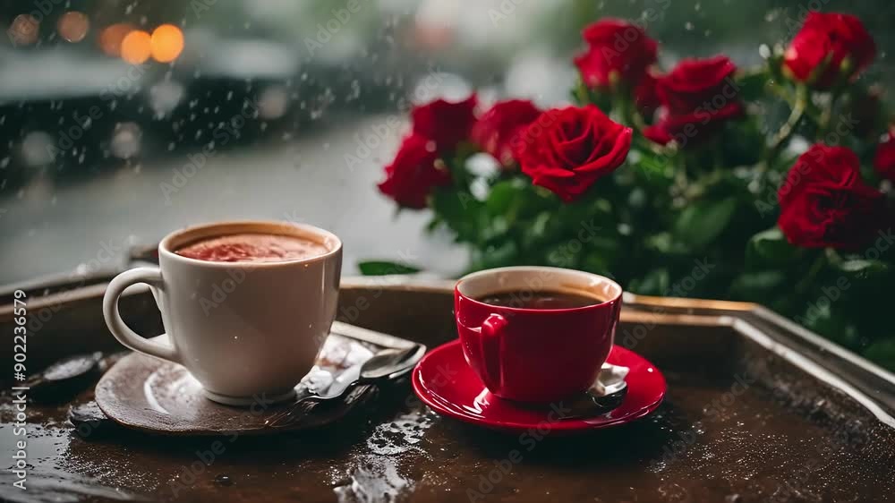 coffee cafe, raining outside the cafe, beautiful cafe in raining ...