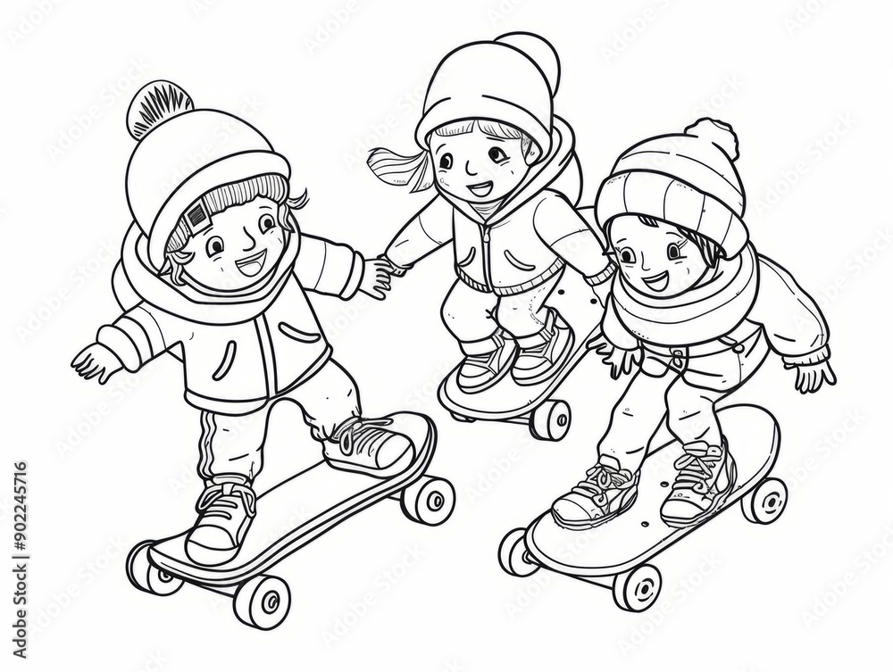 Children playing Skateboarding, Printable Coloring Pages for Kids ...