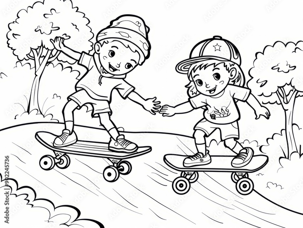Children playing Skateboarding, Printable Coloring Pages for Kids ...