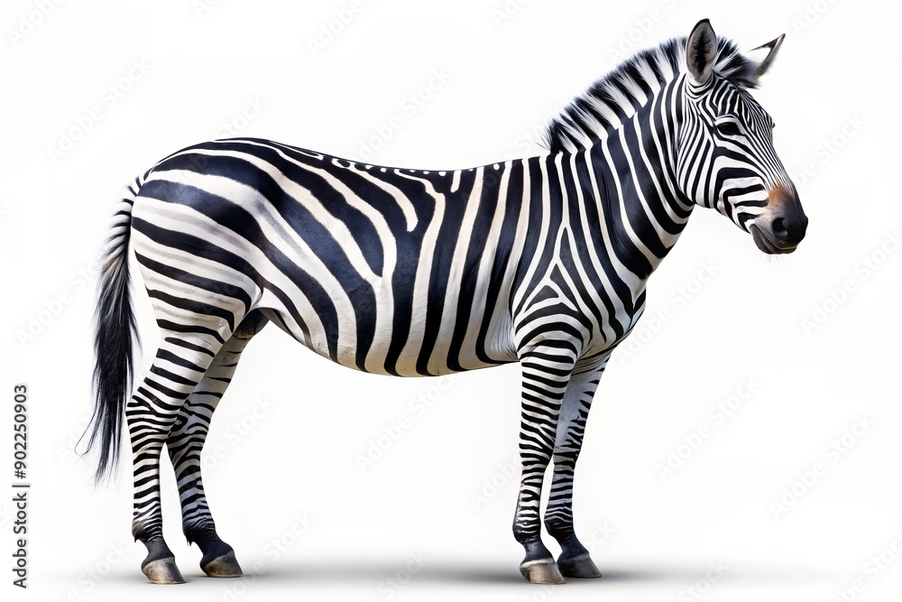 Stunning black and white zebra stands still, showcasing its distinctive ...