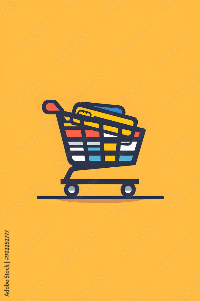 Minimalist Online Shopping Cart and Credit Card E-commerce Icon for ...