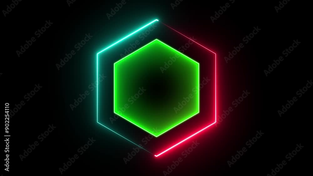 Abstract neon shine polygon icon animation.A polygon icon consists of a ...