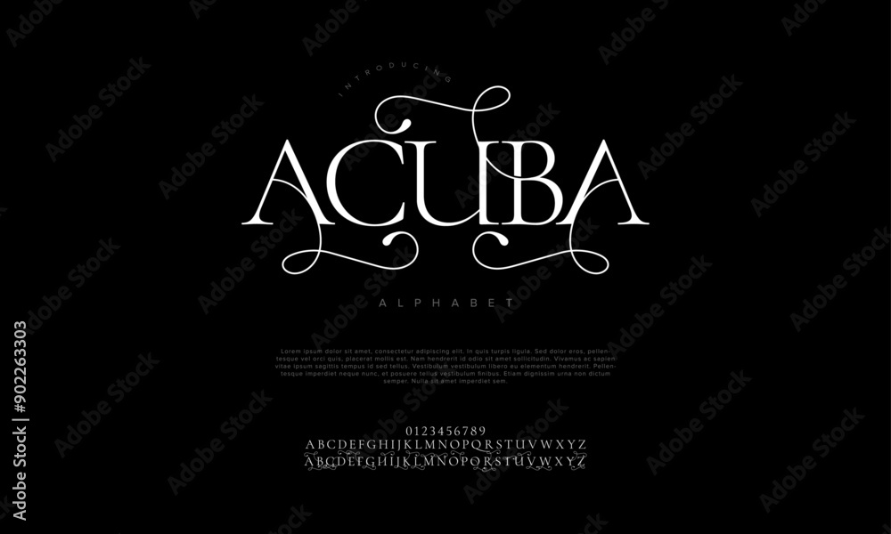 Acuba swash luxury elegant alphabet letters and numbers. Vintage ...