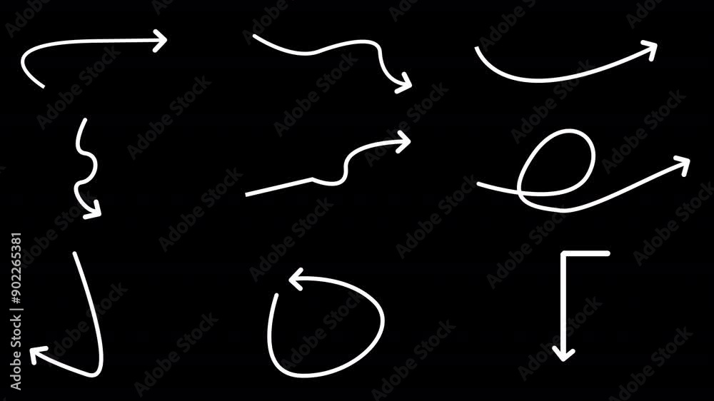 Set of curved arrows, handmade simple arrow animation, Creative hand ...