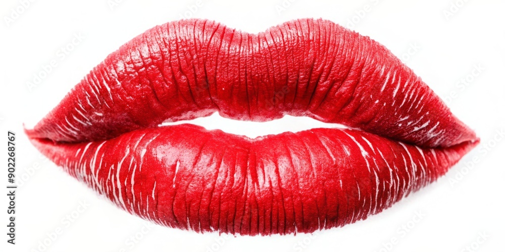 Vibrant red lipstick smooch leaves a bold, imperfect kiss mark on a ...
