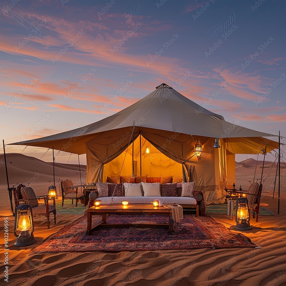 Desert tents at a luxury camp site at Erg Chebbi in the Moroccan Sahara ...