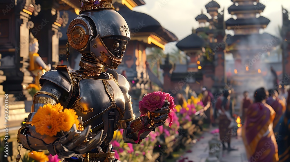 Advanced robot performing Balinese ceremonies in traditional attire ...