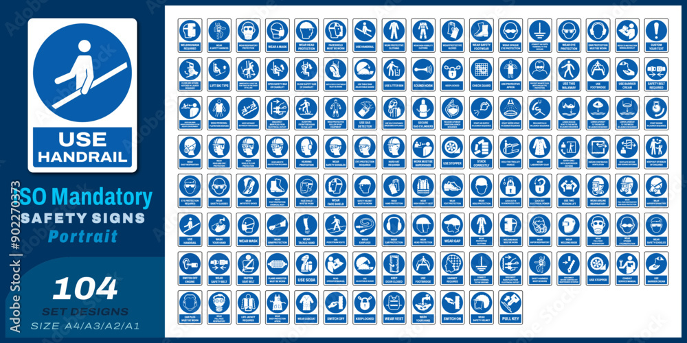 104 set ISO mandatory safety signs V102 size a4/a3/a2/a1 Stock Vector ...