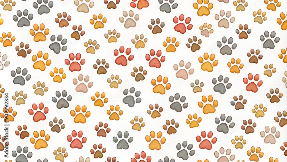 Adorable seamless pattern of cute cat and dog paw prints in various ...