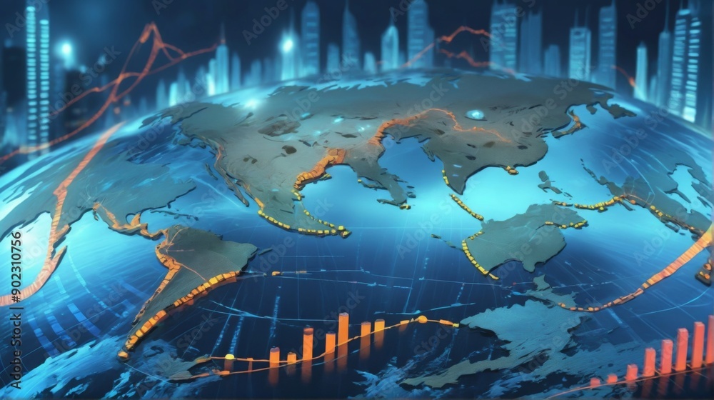 Digital illustration world map stock market chart it The image i Stock ...