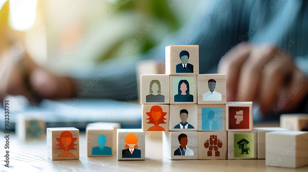 Human Resource Management Theme with Blocks Displaying People Icons ...