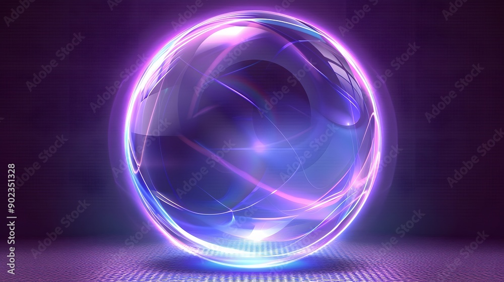 Protection sphere shield with hexagon pattern on blue background. Glass ...