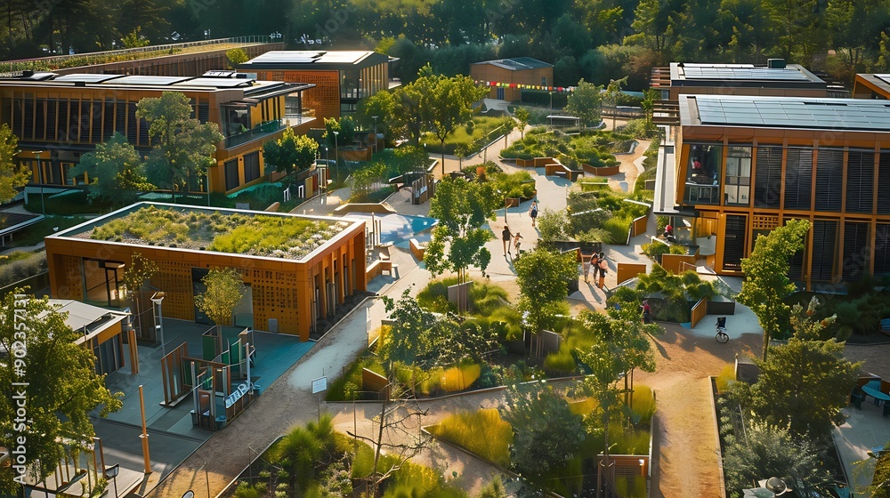 Overview of a contemporary educational campus featuring sustainable ...