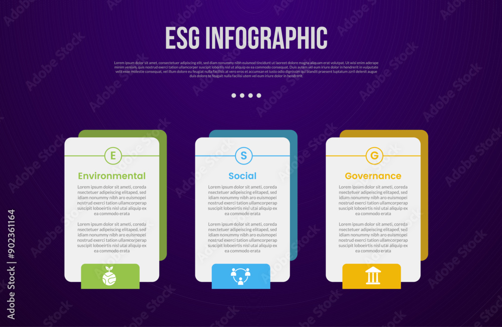 ESG infographic template with creative box with outline circle on top ...