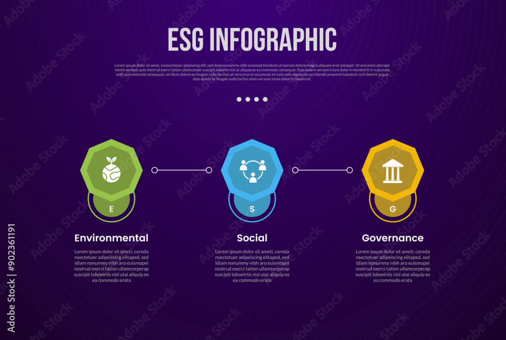 ESG infographic template with octagon shape with line connection with ...