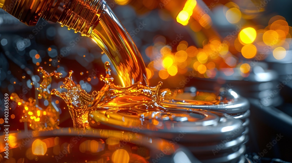 Oil wave splashed over car engine, illustrating lubricating oil's ...