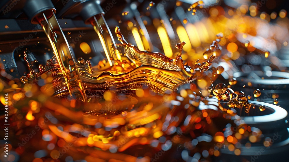 Wave of oil splashing on a car engine, highlighting the concept of ...