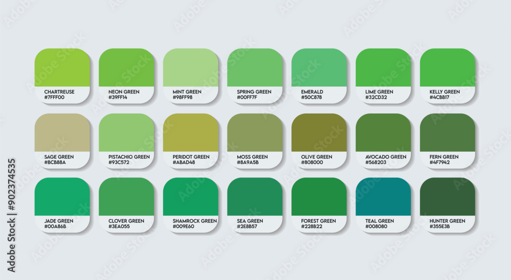 Unique Green Color Palette, Unique Green Color Guide Palette with Color ...