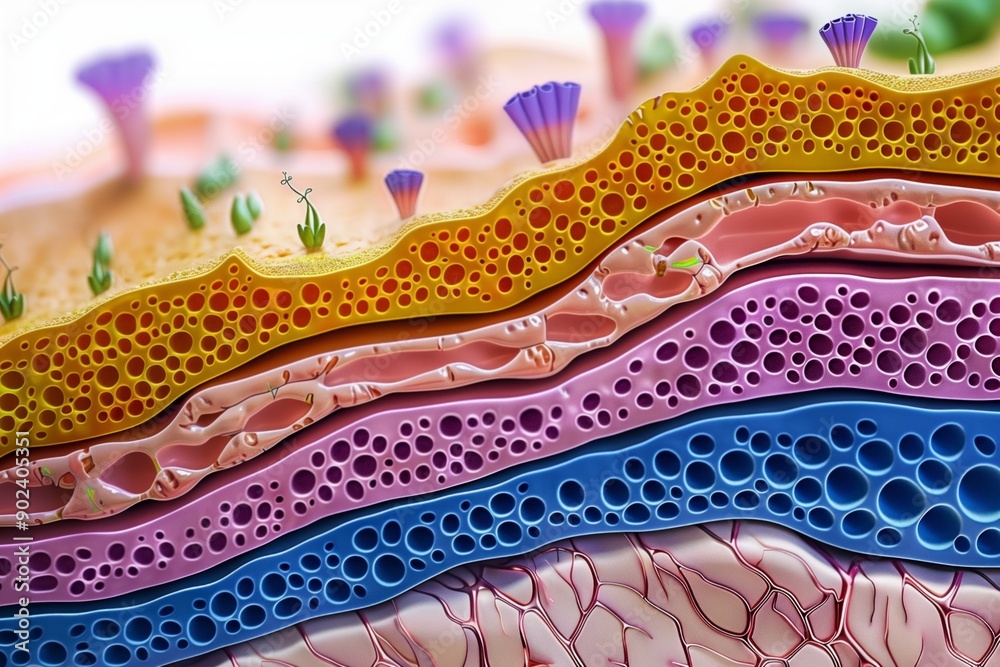 membrane skin cells dermis collagen, epidermis abstract non-anatomical ...