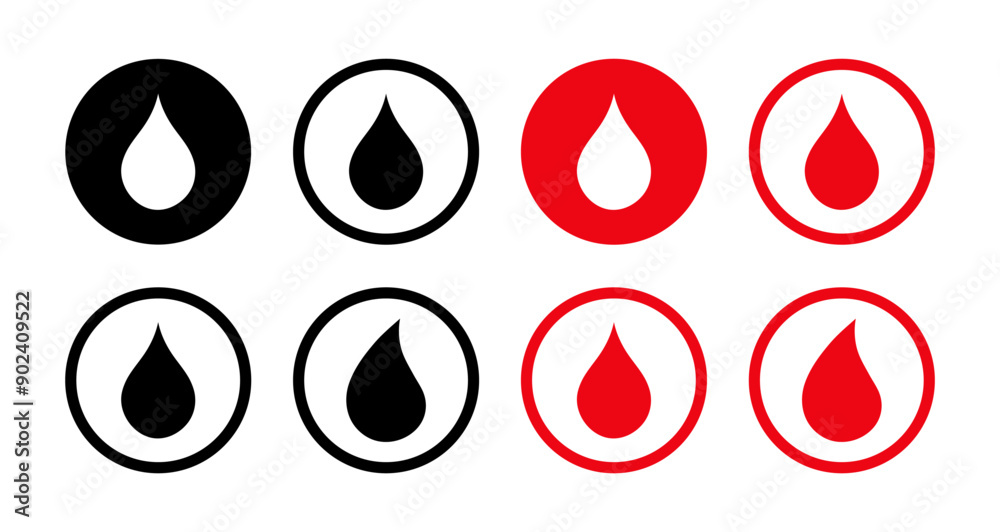 Blood drop vector icon set red and black color. Blood drop sign symbol ...