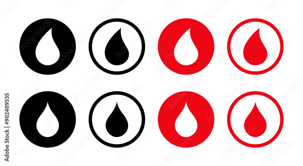 Blood drop icon set red and black color. Blood drop sign symbol. Donor ...