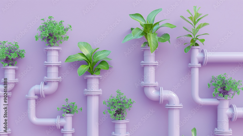 Plant in water pipes using for plant full of wall with water pipes and ...