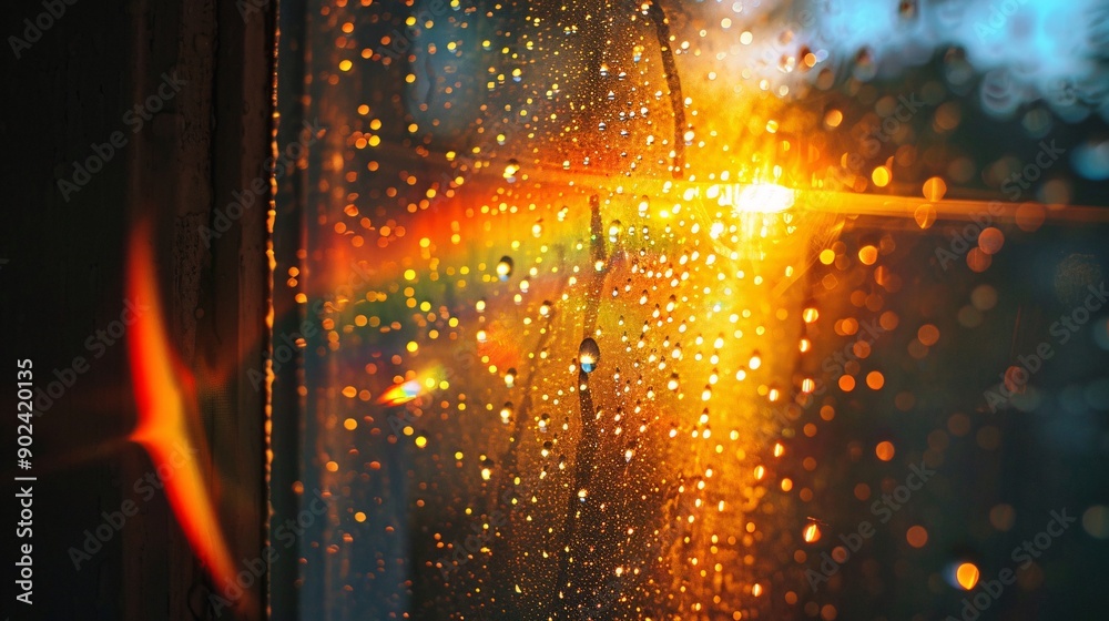 Magical scene of a vibrant rainbow on a black background, with sunlight ...