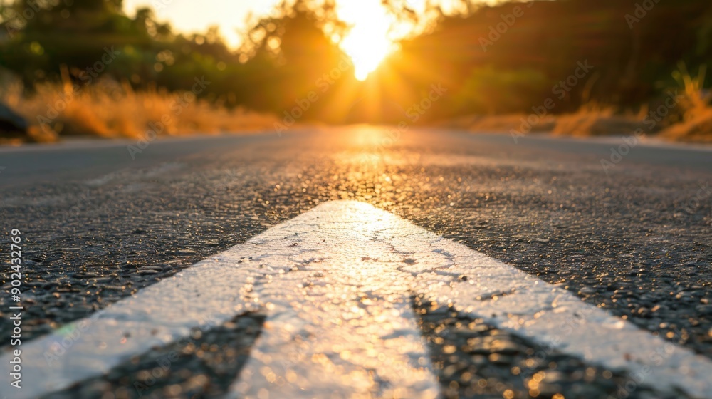 Low angle photography of a white arrow on the asphalt road during the ...