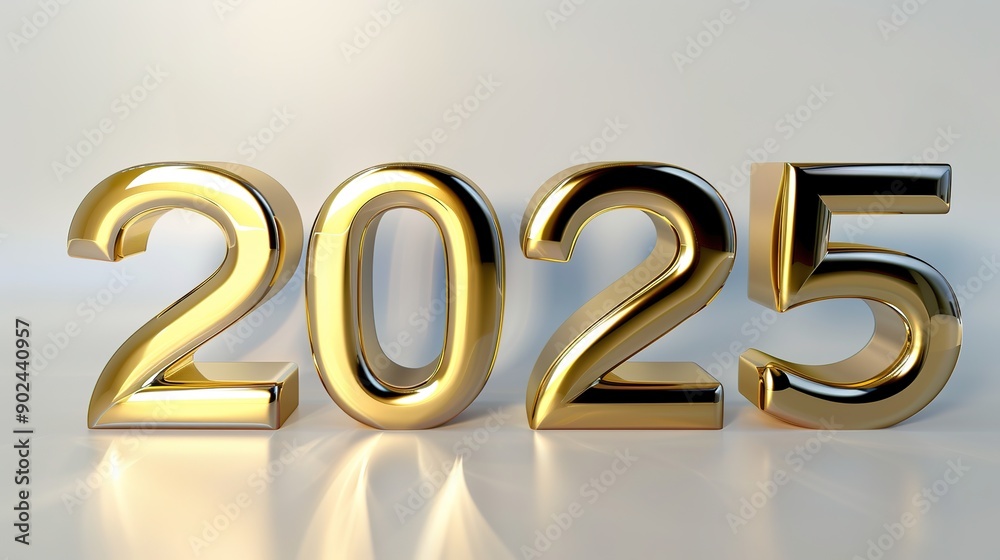 Three-Dimensional Gold "2025" Numbers: Glossy and Smooth Texture with ...