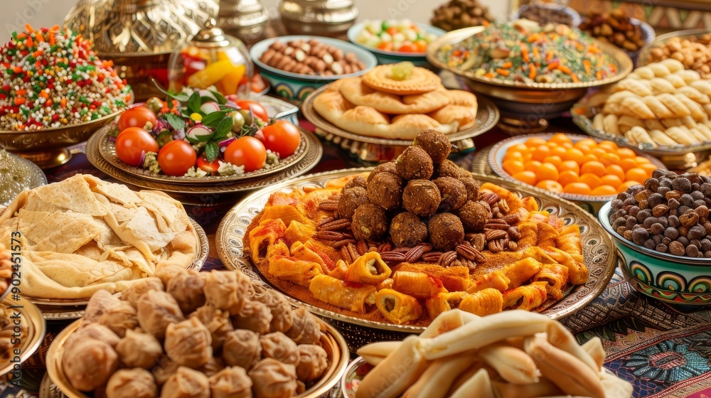 Arabic traditional food. Middle Eastern foods such as nuts, dried ...