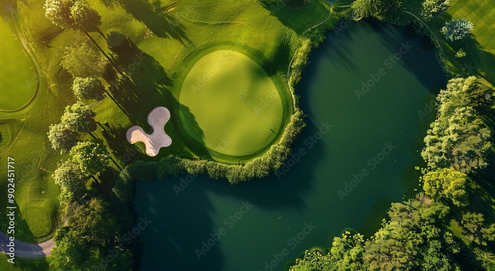 This stunning aerial view captures a lush golf course, showing its ...
