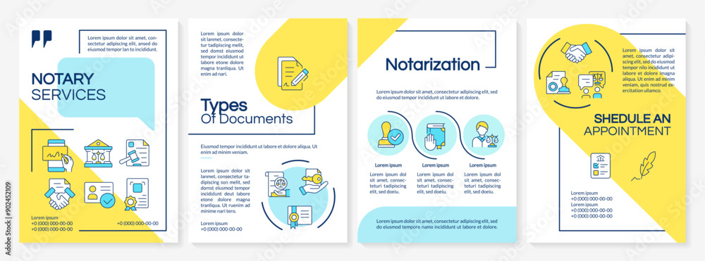 Notarization service blue and yellow brochure template. Leaflet design ...